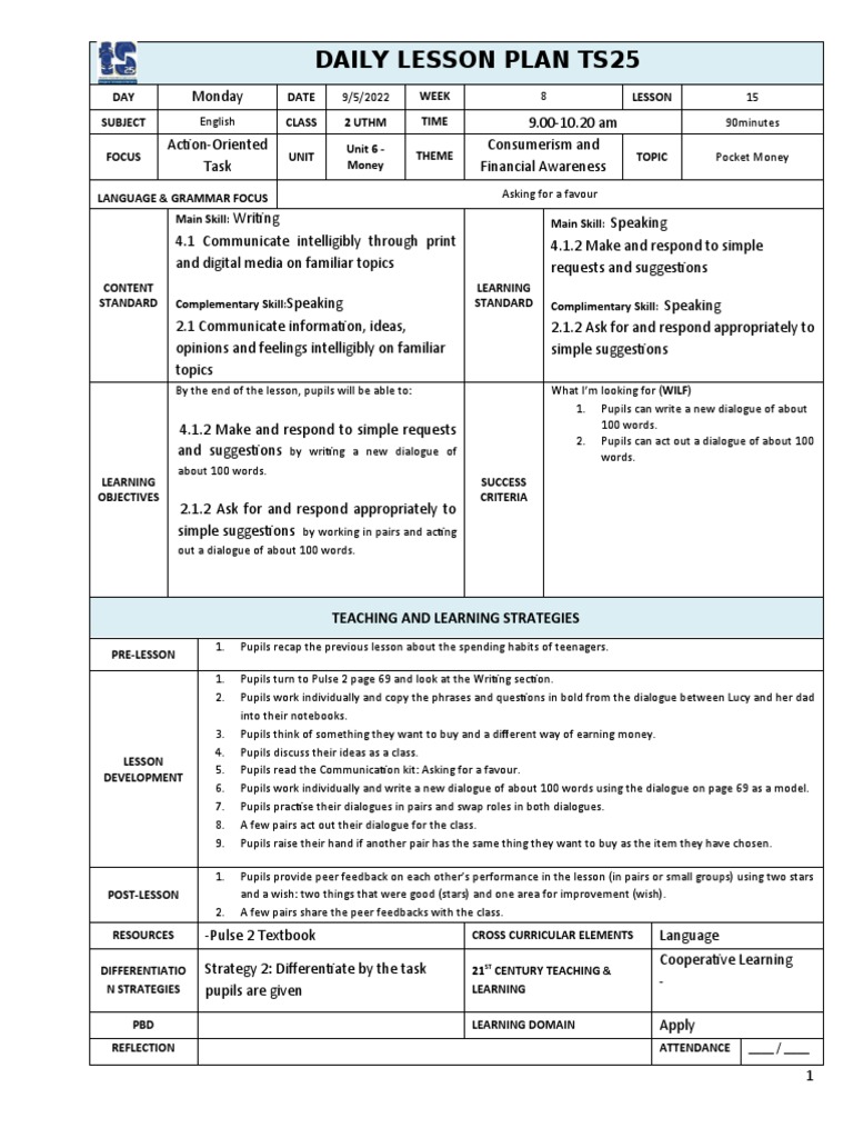 Daily Lesson Plan Ts25: Teaching and Learning Strategies | PDF | Lesson ...