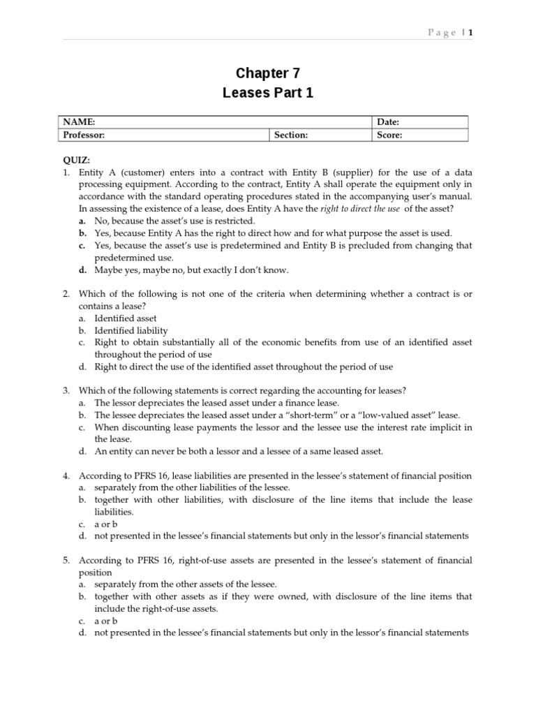 Leases Part 1 Right To Direct The Use Of The Asset Pdf Lease