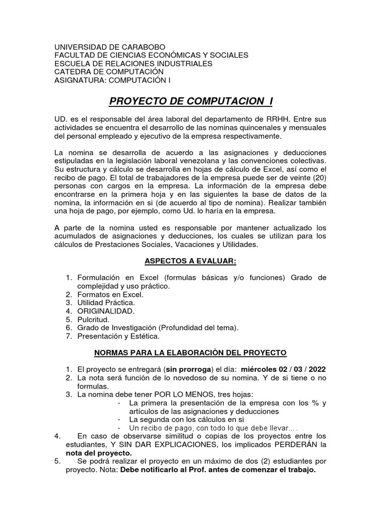 Proyecto de Nomina | PDF