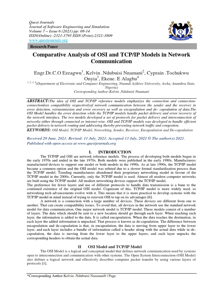 Comparative Analysis Of Osi And Tcp Ip Models In Network Communication Pdf Osi Model