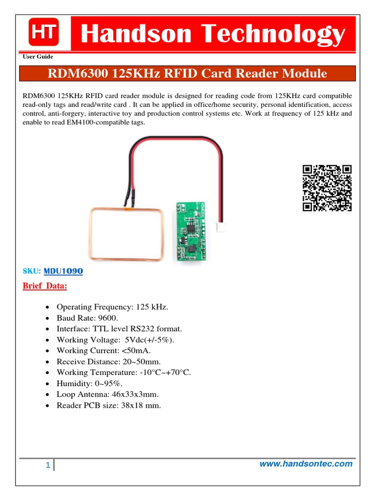 Handson Technology: Rdm6300 125Khz Rfid Card Reader Module | PDF ...