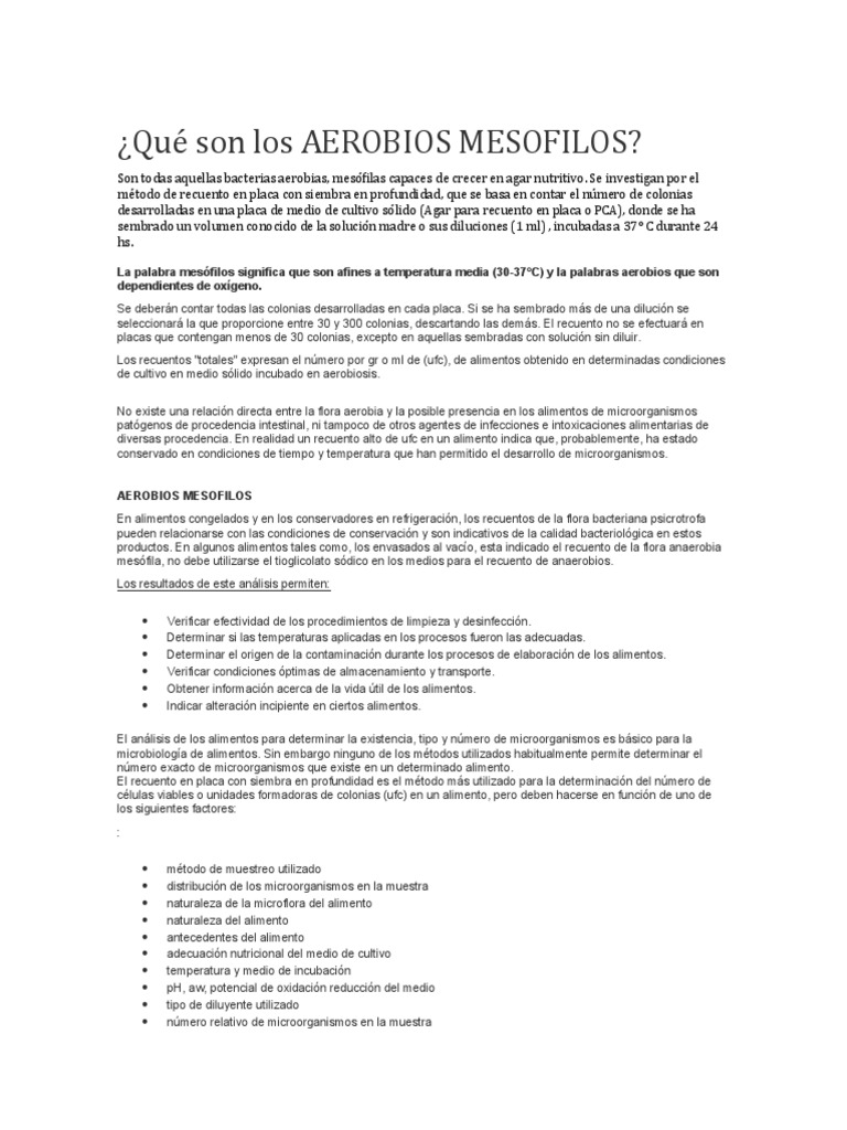 Aerobios Mesofilos | PDF | Unidad de formación de Colonia | Alimentos