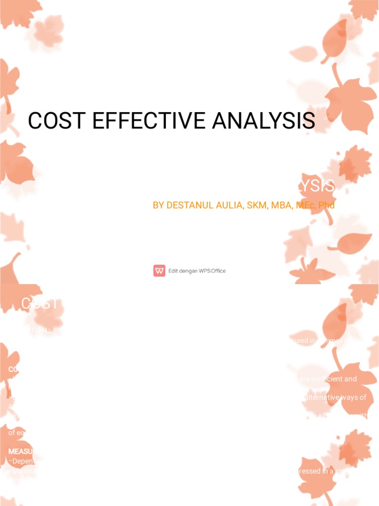 Cost - Effectiveness Analysis (CEA) | PDF | Sensitivity Analysis | Cost ...
