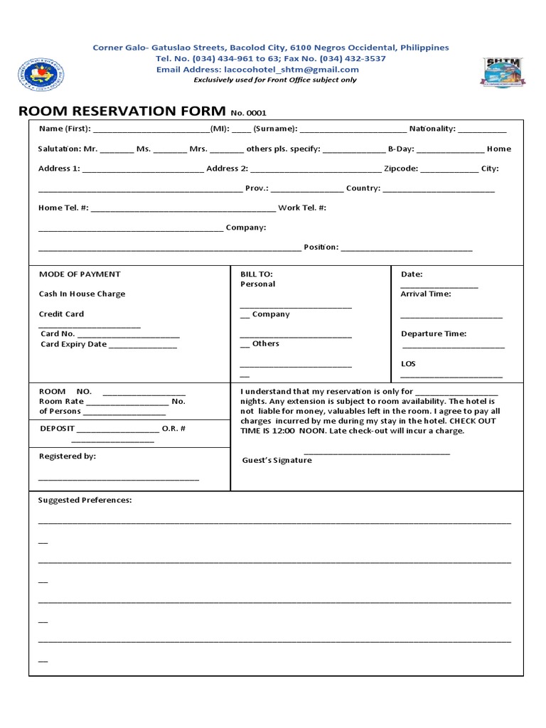Room Reservation Form | PDF | Trade | Economies
