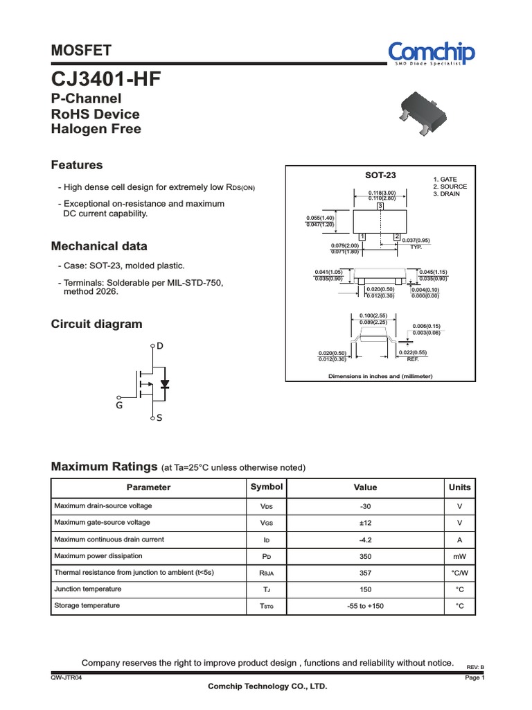 CJ3401-HF RevB289632 | PDF | Field Effect Transistor | Mosfet