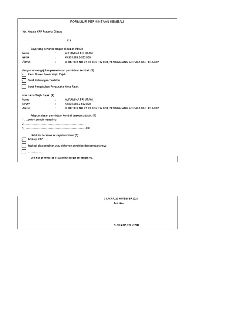 Formulir Permintaan Kembali | PDF