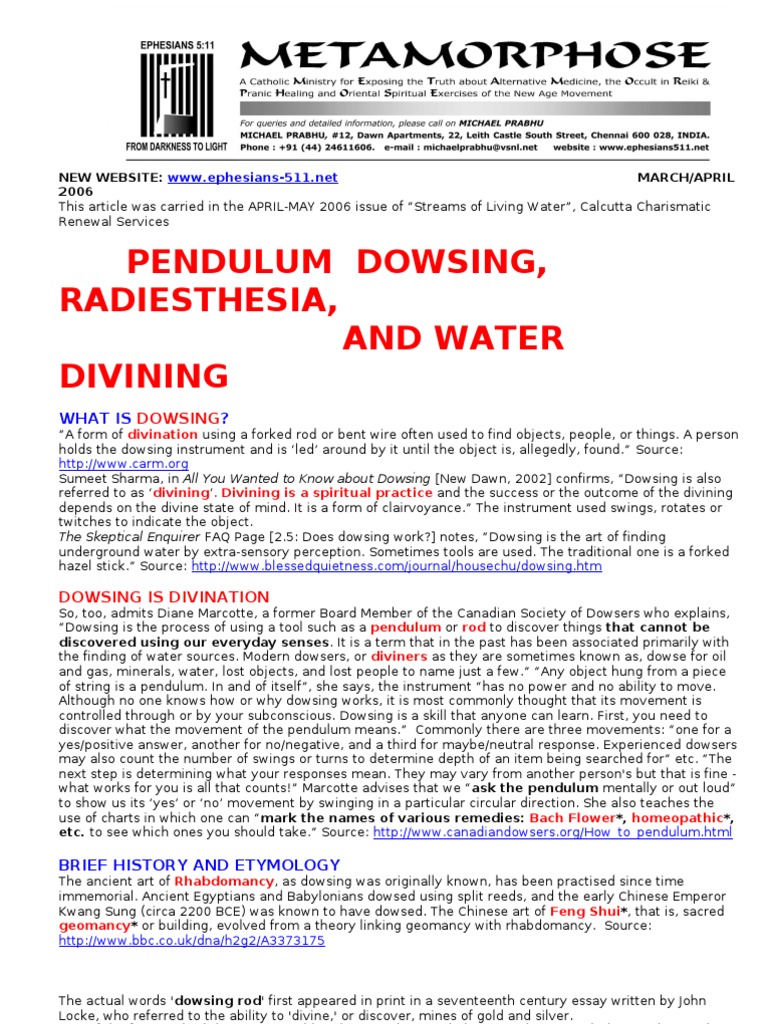 Pendulum Dowsing Radiesthesia Water Divining Summary | PDF | Dowsing ...