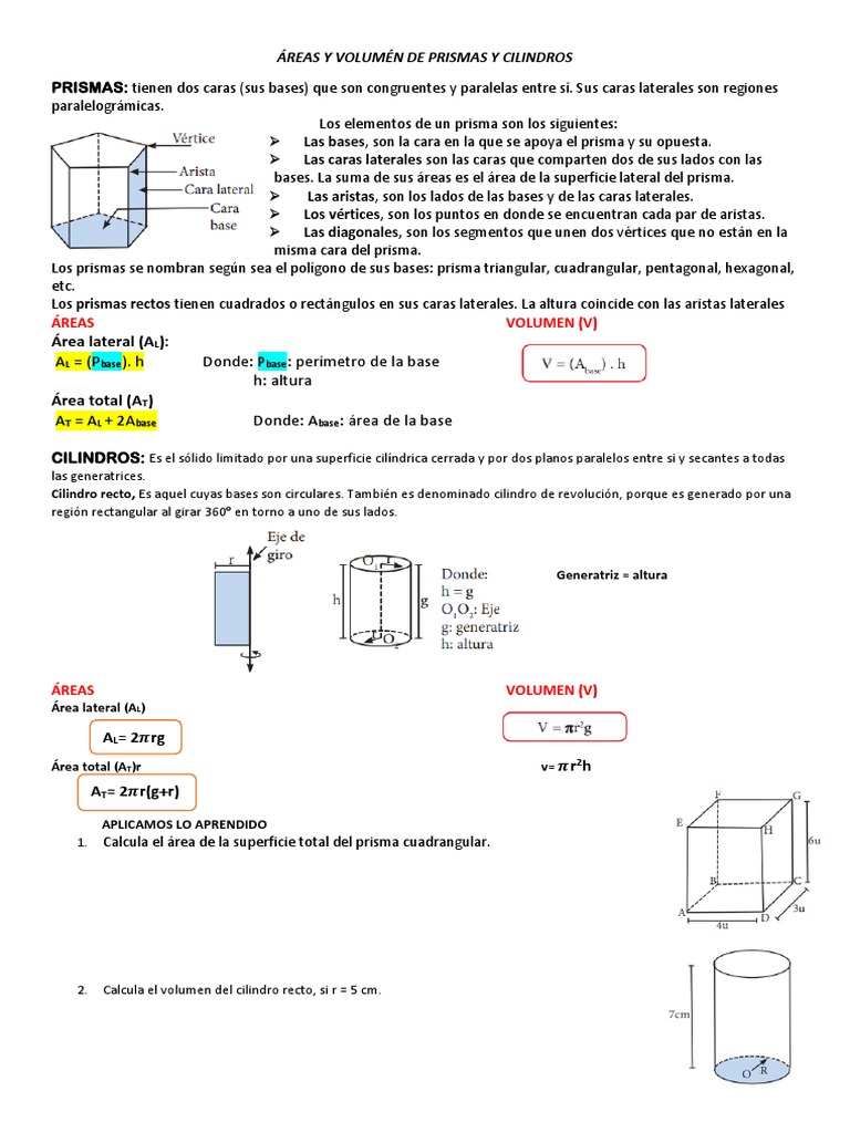 Prismas y Cilindro | PDF | Rectángulo | Matemática Elemental