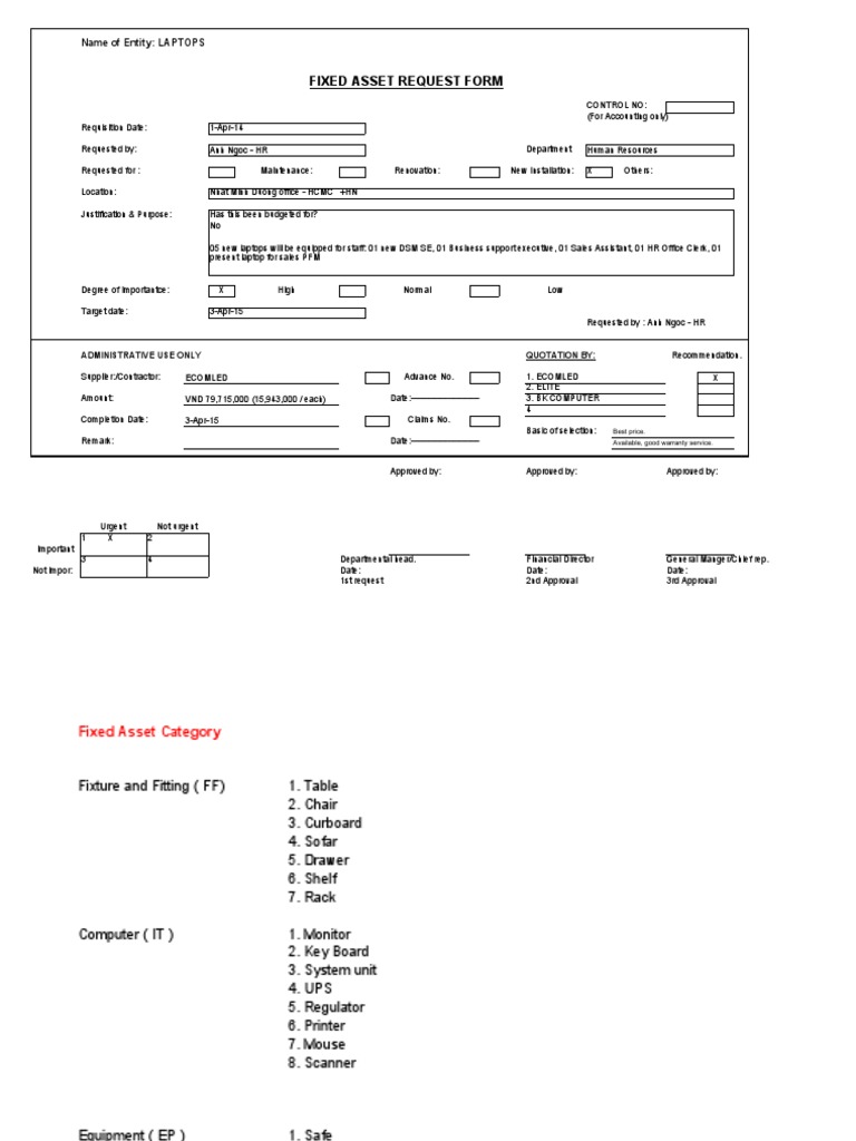 Fixed Asset Request Form - 0104 - 05 Laptops | PDF | Business | Economies