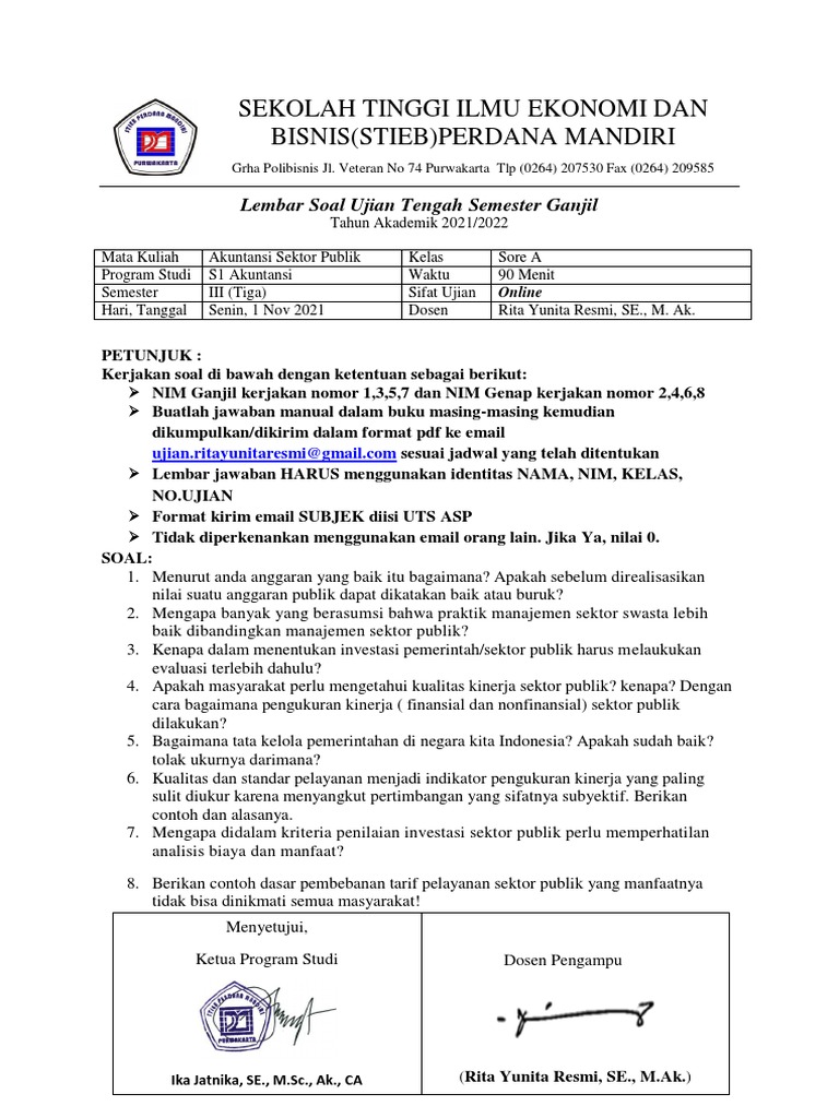 SOAL UTS ASP Ganjil 2021-2022 | PDF