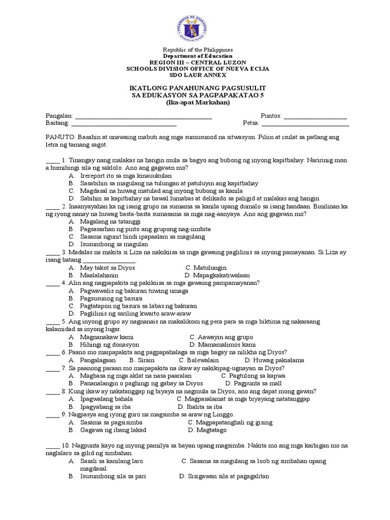 Grade 5 Q4 3RD Summative Test | PDF