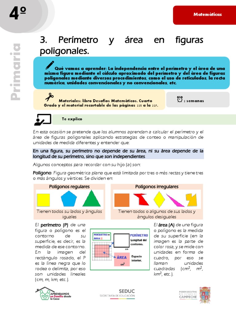 Perímetro y Área en Figuras Poligonales | PDF | Ángulo | Polígono