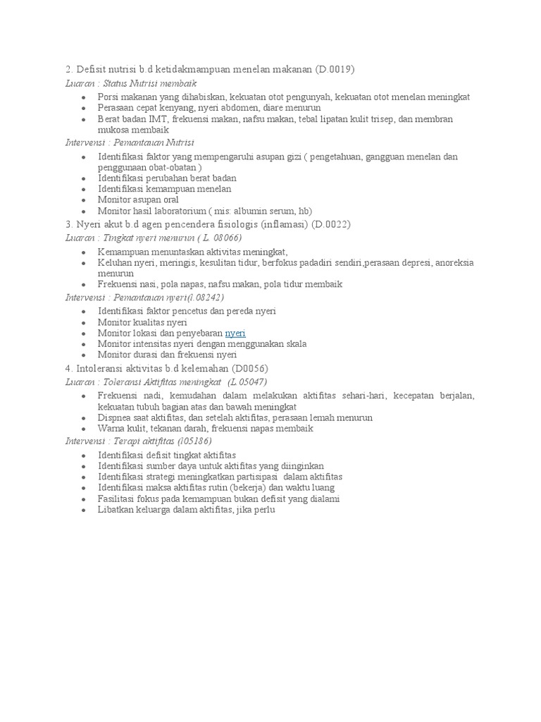 Defisit Nutrisi B.D Ketidakmampuan Menelan Makanan (D.0019) | PDF ...
