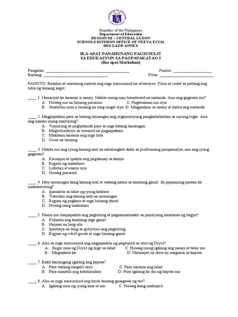 Grade 5 Q4 4TH Summative Test | PDF