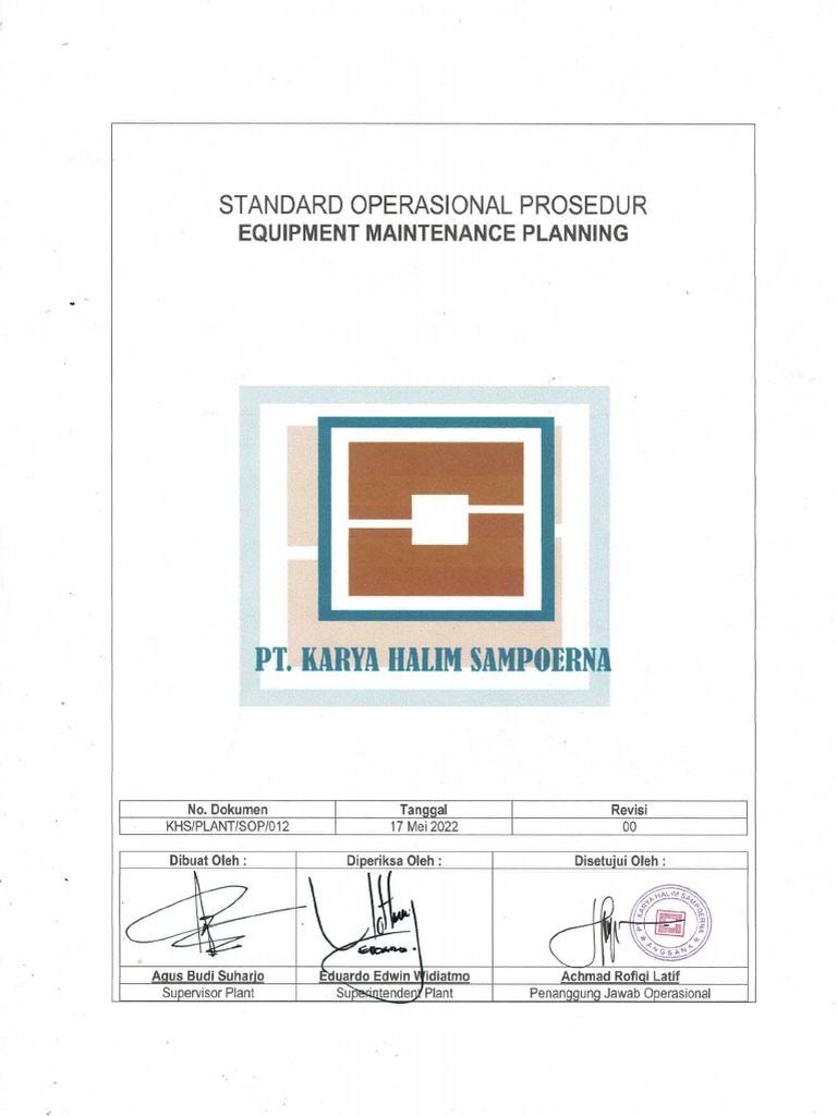 Sop-Equipment Maintenance Planning | PDF