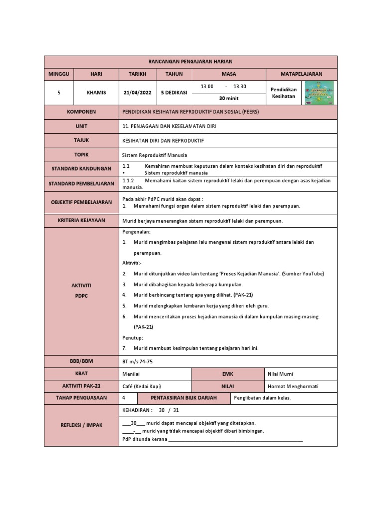 RPH PK Tahun 5 Minggu 5 | PDF