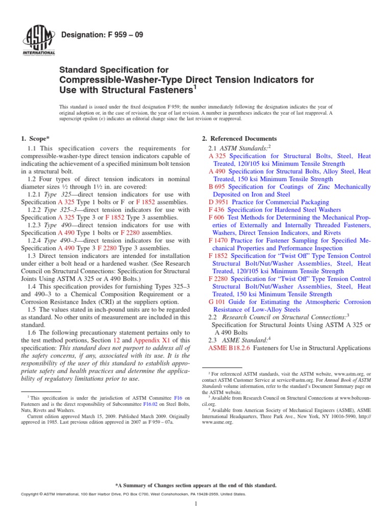 Astm F959-09 | PDF | Screw | Steel