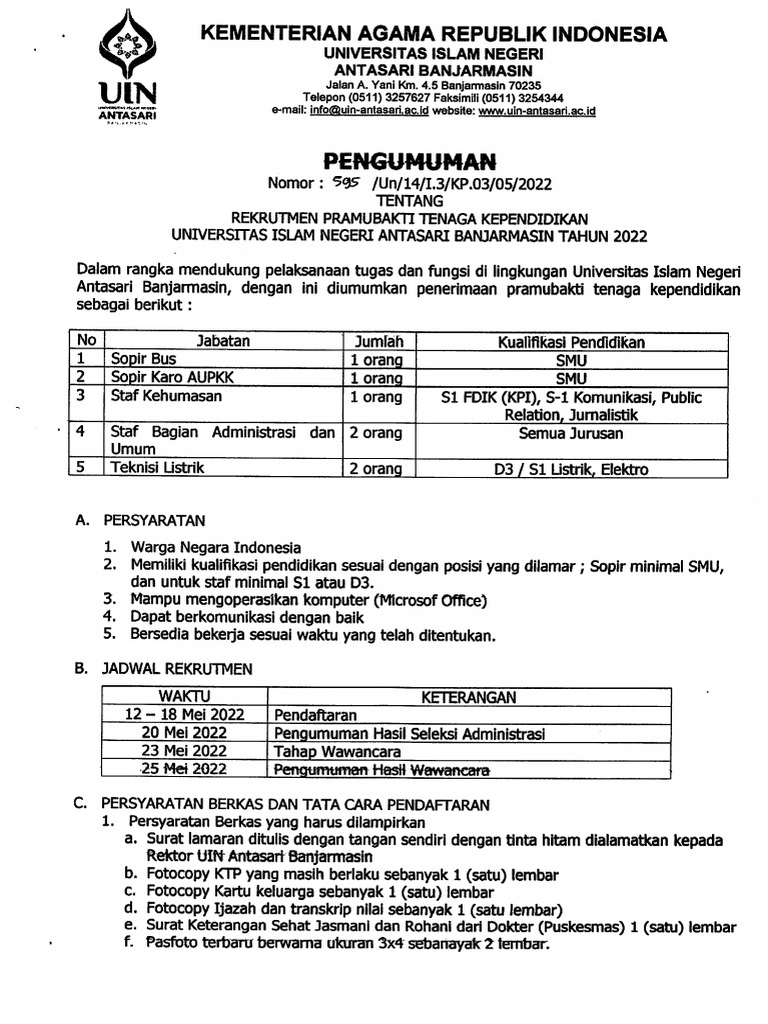Contoh Pengumuman Rekrutmen | PDF