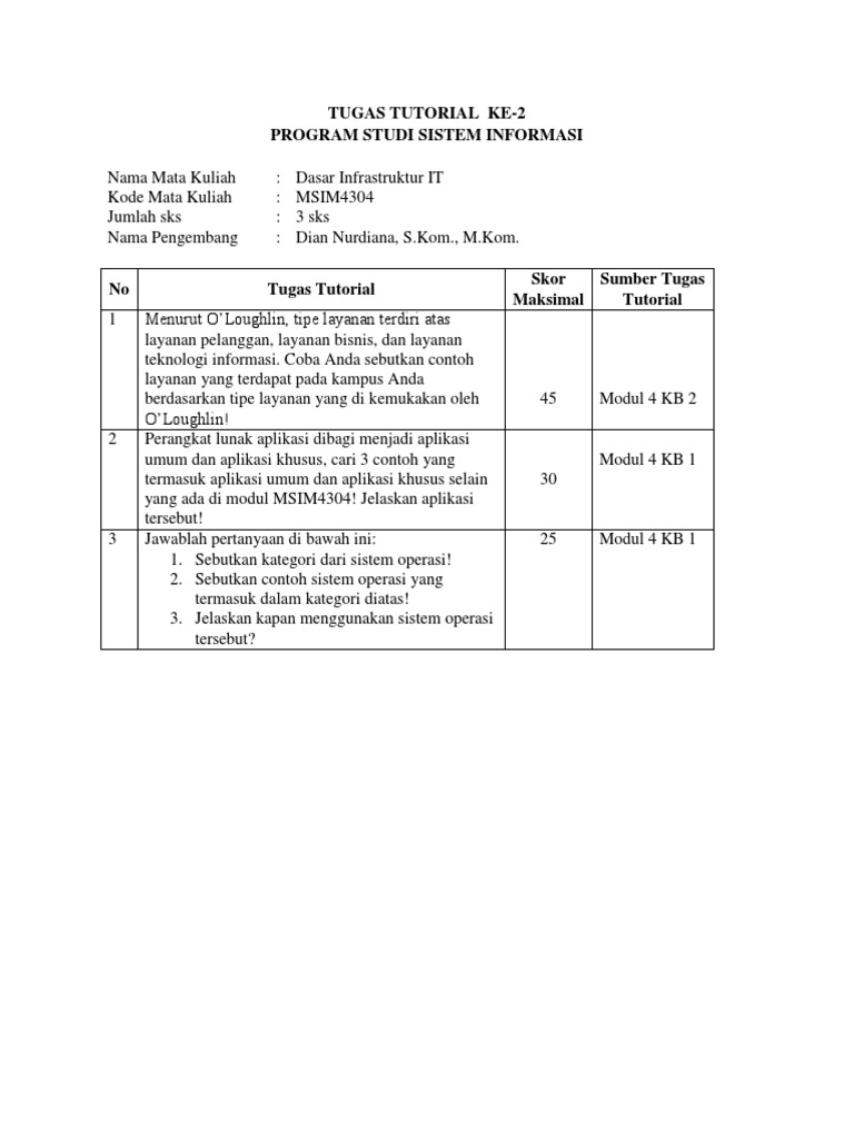 TUGAS 2 MSIM4304 Dasar Infrastruktur TI | PDF | Bisnis | Teknologi & Rekayasa
