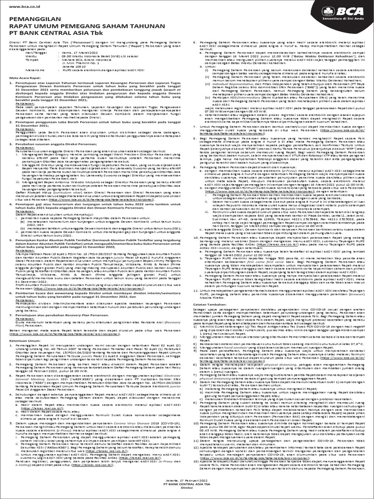 RUPS BCA Lampiran 1 | PDF