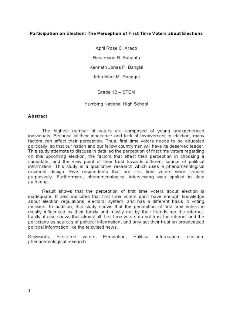 Participation On Election: The Perception of First Time Voters About ...