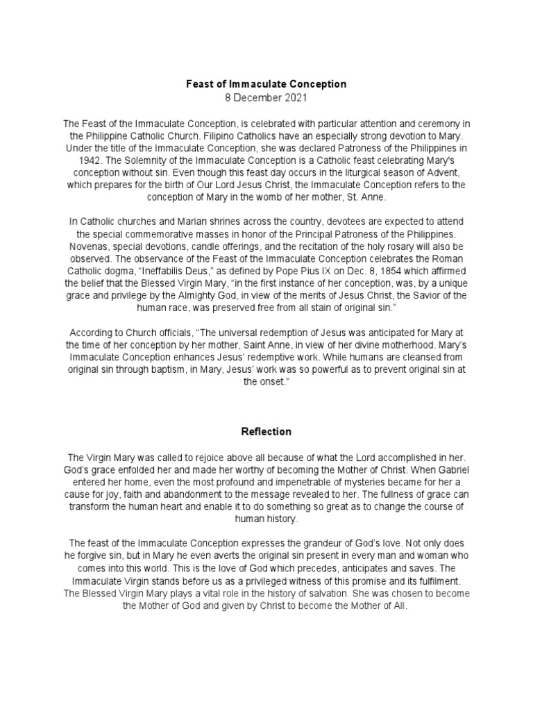 Feast of Immaculate Conception: 8 December 2021 | PDF | Mary, Mother Of ...