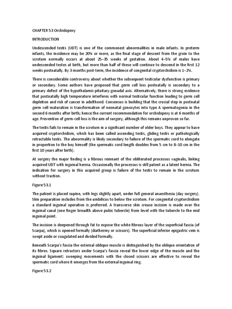 Orchidopexy for Undescended Testis | PDF | Testicle | Medical Specialties
