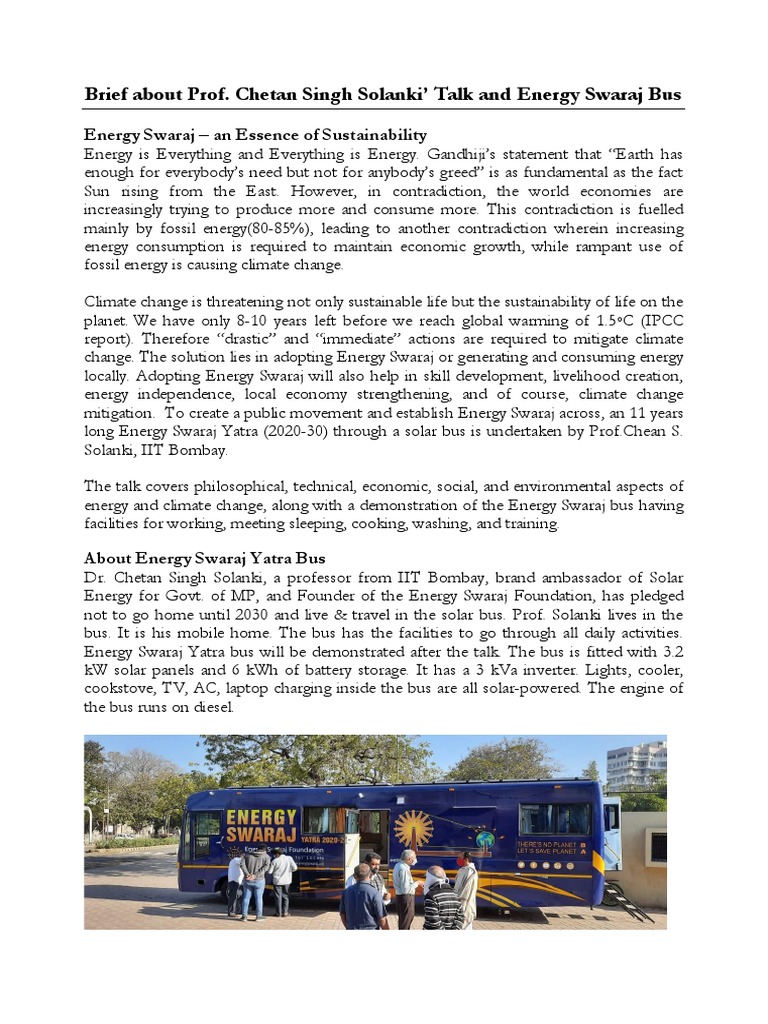 Brief of Energy Swaraj Talk and Bus | PDF | Science & Mathematics