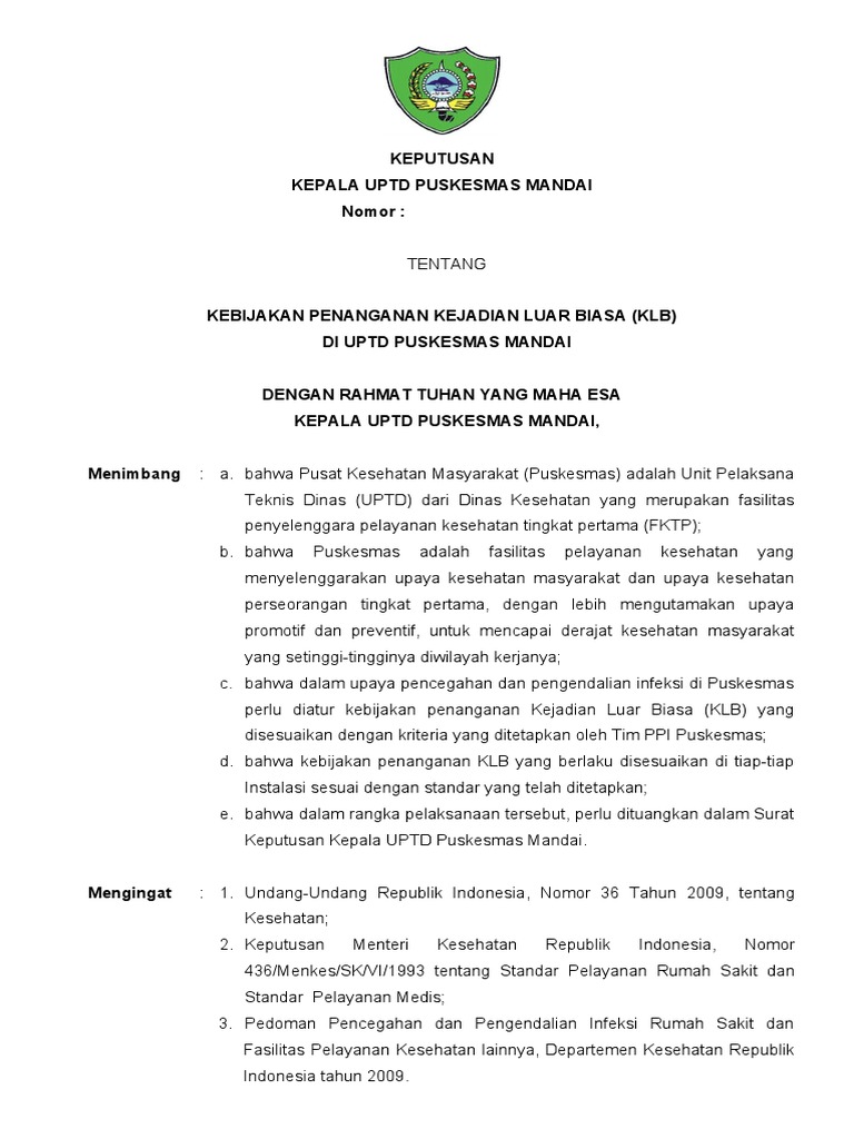 SK TTG Kebijakan Penanganan KLB | PDF
