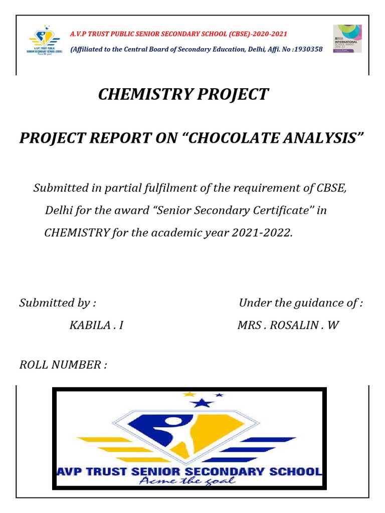Chemistry Project: Project Report On "Chocolate Analysis" | PDF ...