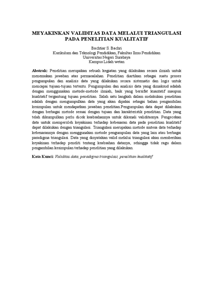 Meyakinkan Validitas Data Melalui Triangulasi Pada Penelitian ...