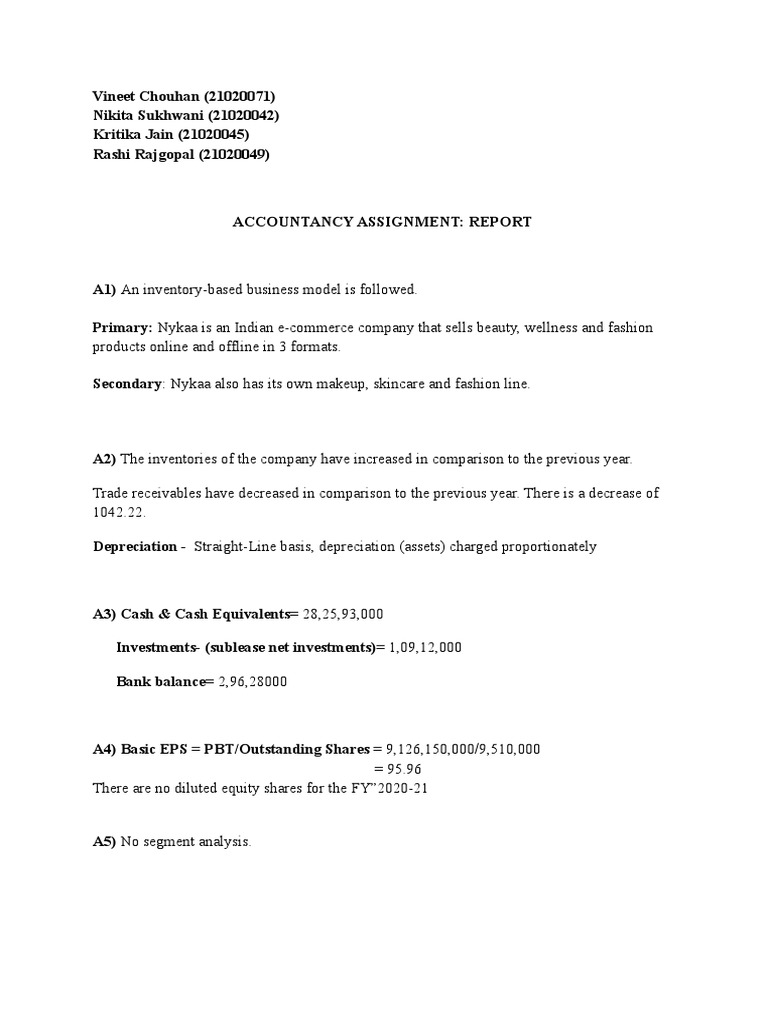 Nykaa - Accounts Annual Report Analysis Assignment | PDF | Expense ...