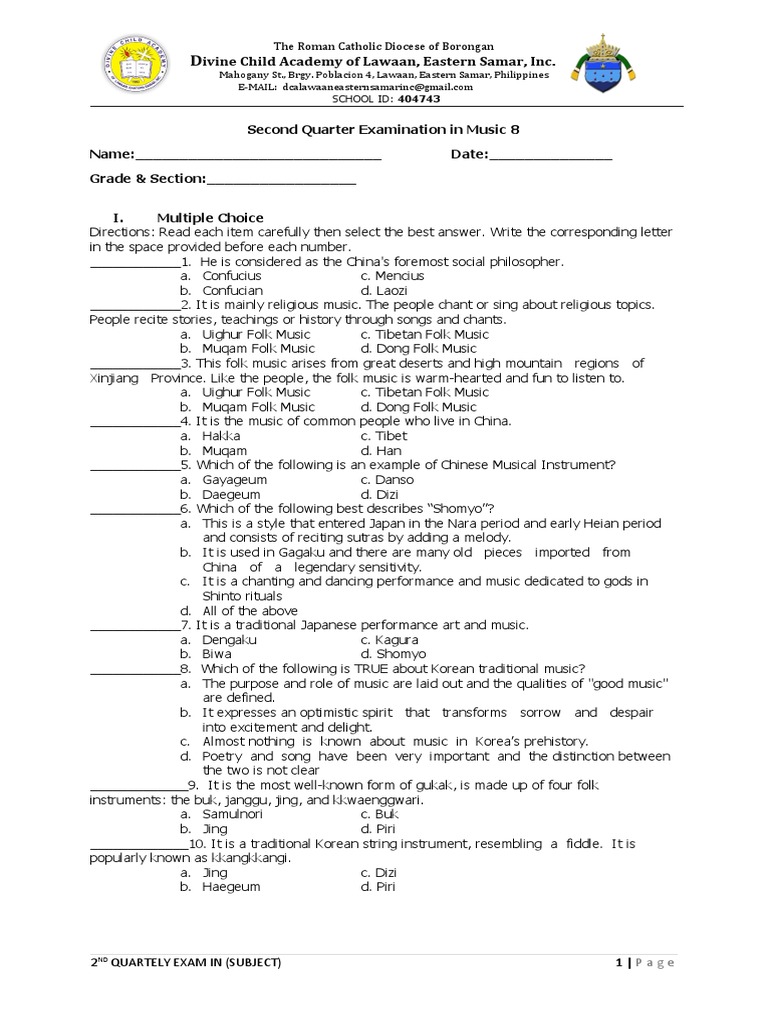 Music 8 2nd Quarter Exam | PDF