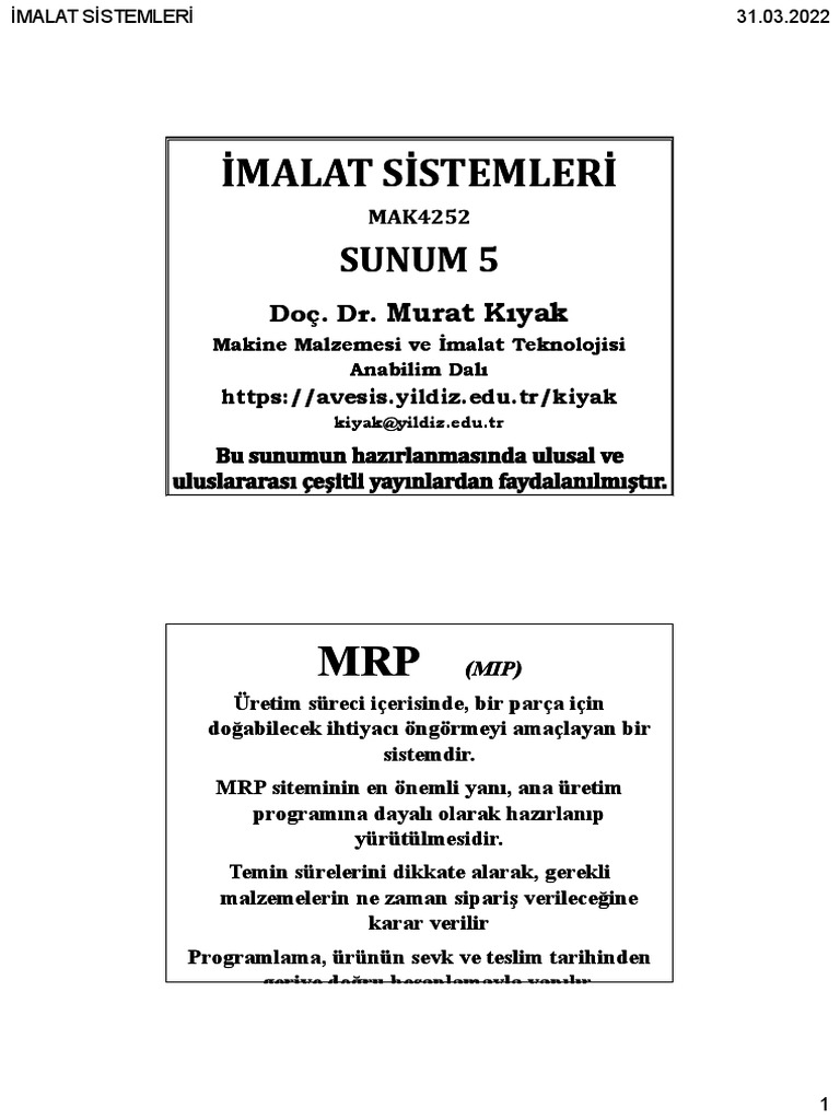 İmalat Si̇stemleri̇ Sunum 5 | PDF
