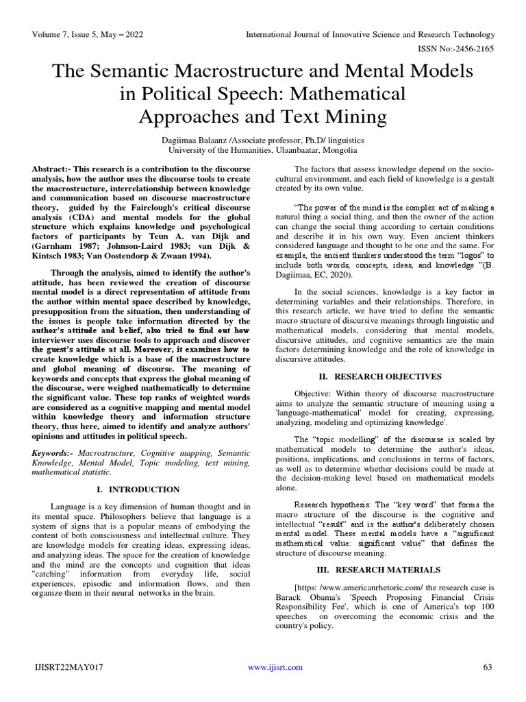 The Semantic Macrostructure and Mental Models in Political Speech ...