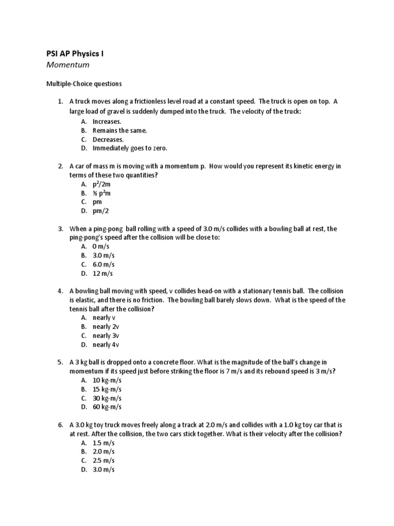 AP Phys 1 Quiz Momentum | Download Free PDF | Collision | Momentum
