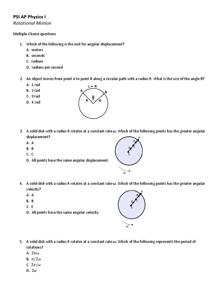 AP Phys 1 Quiz Rotational Motion | PDF | Torque | Acceleration