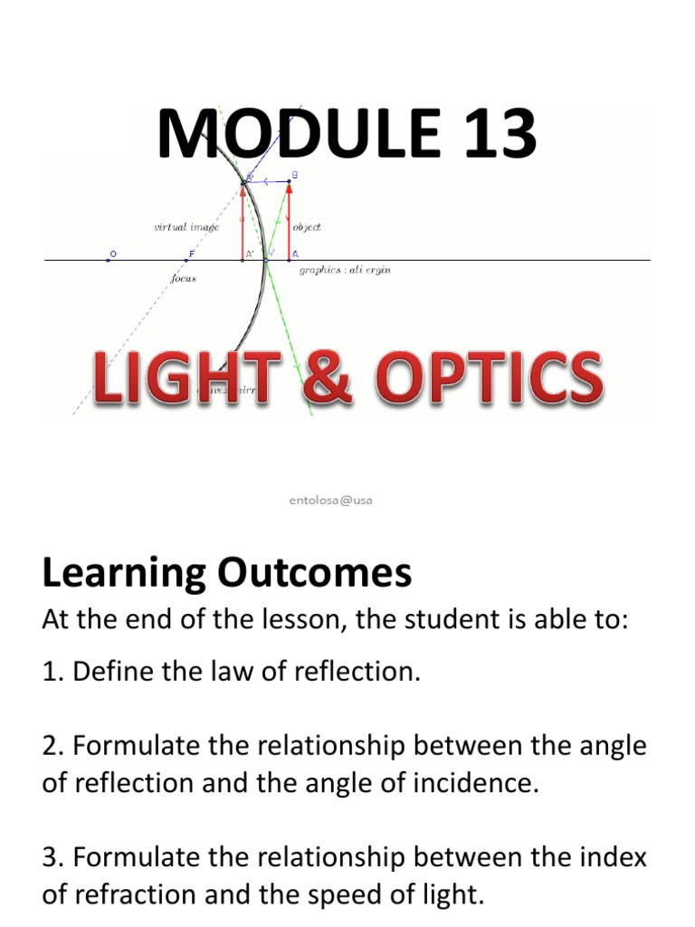 PHYSICS 1E Module 13 Light and Optics | PDF | Refraction | Reflection ...