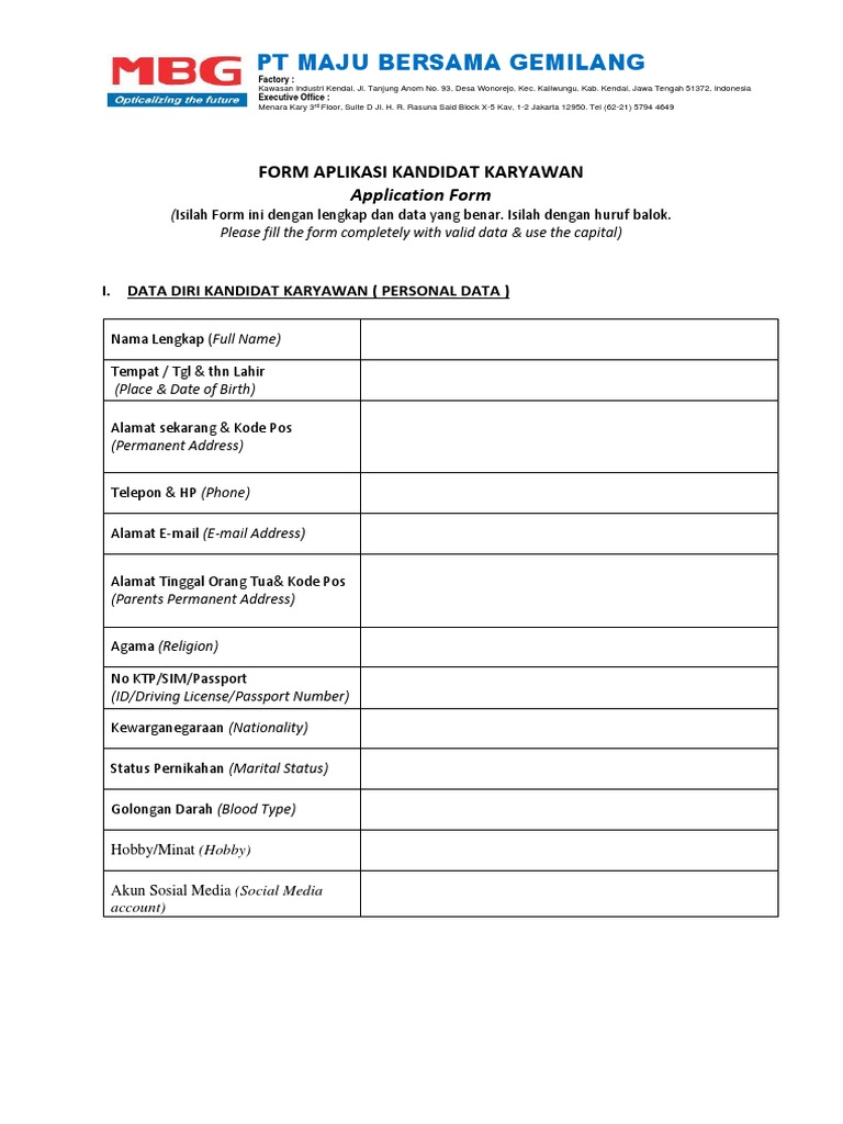 Form Aplikasi Karyawan | PDF