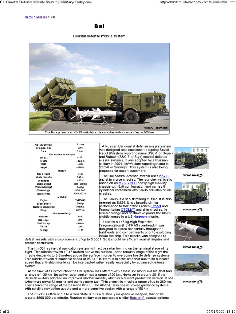 BAL Russian Anti Ship Missile | PDF | Missile | Cruise Missile