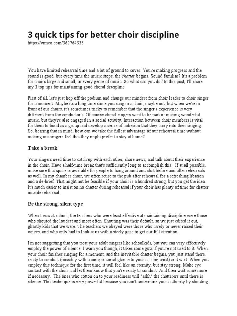 3 Quick Tips For Better Choir Discipline: Take A Break | PDF | Choir ...