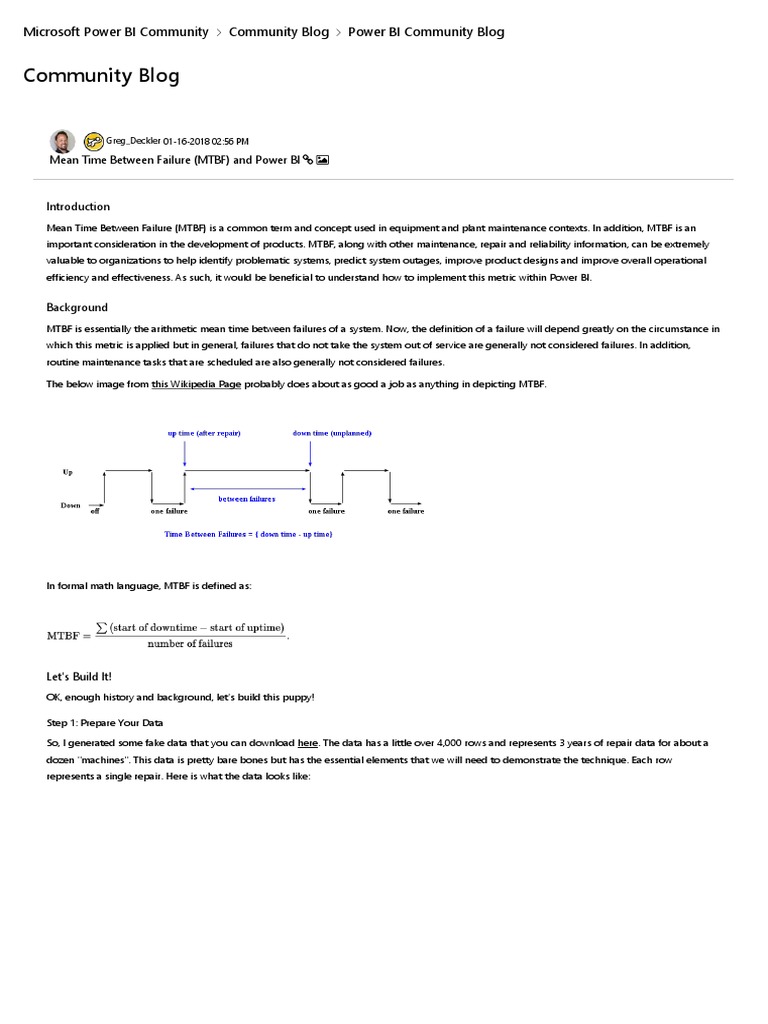 Mean Time Between Failure (MTBF) and Power BI - Microsoft Power BI ...