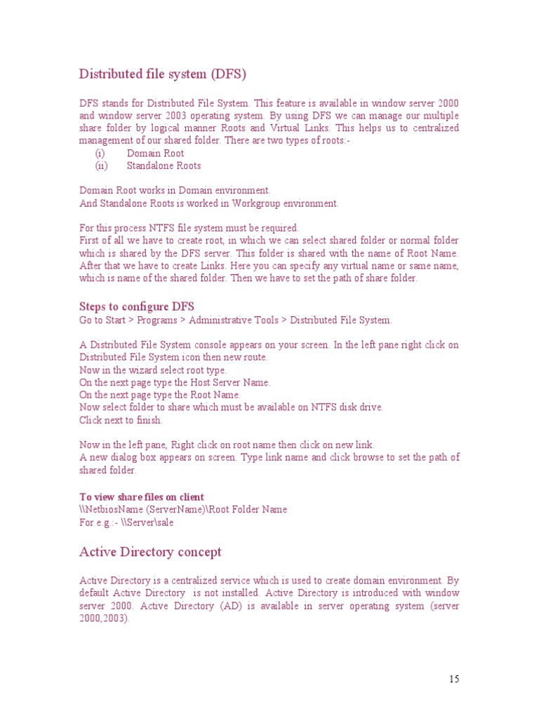 Distributed File System (DFS) : Steps To Configure DFS | PDF