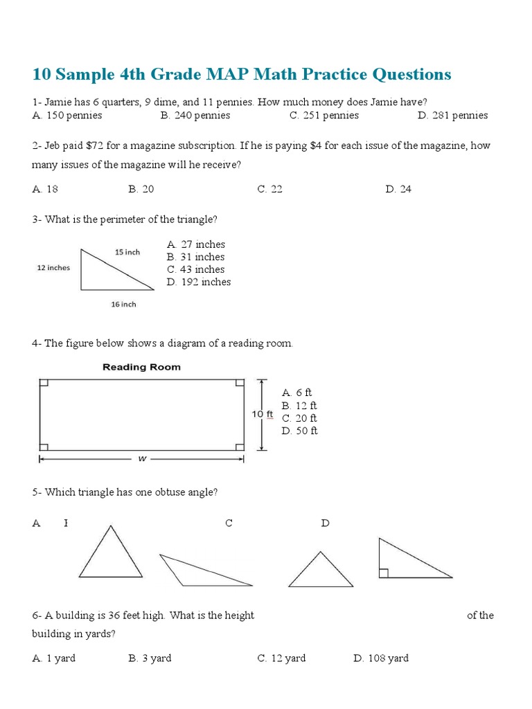 10 Sample 4th Grade MAP Math Practice Questions | PDF | Triangle ...