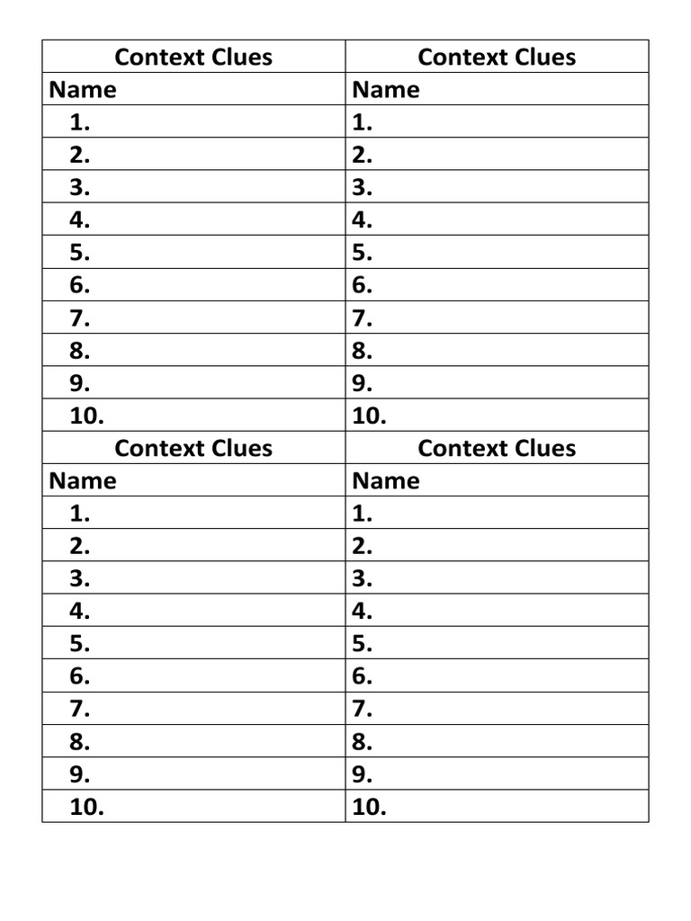 Context Clues Answer Sheet | PDF