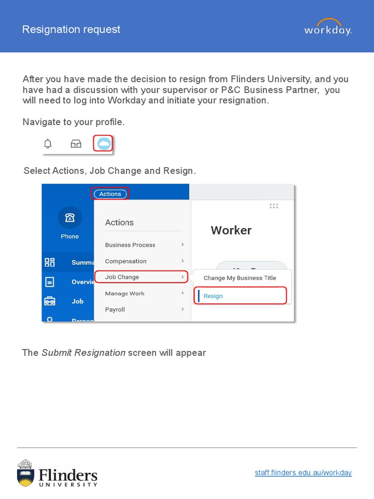 Resigning from Flinders via Workday | PDF | Career & Growth
