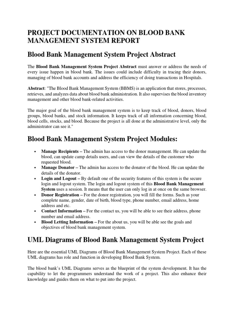 Blood Bank Management System Project Report Documentation PDF | PDF ...