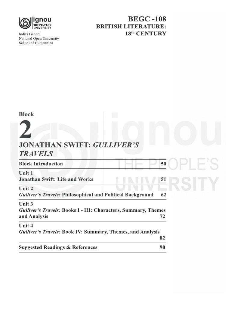 Jonathan Swift Gullivers Travels- Ignou | PDF