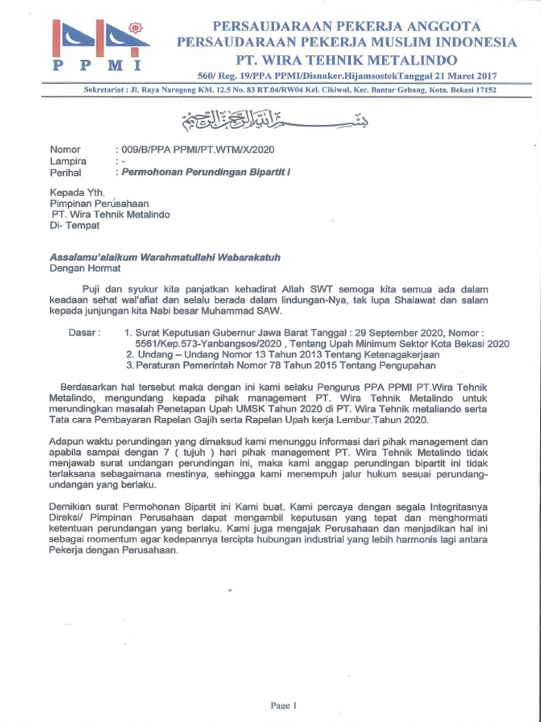 Permohonan Perundingan Bipartit 1 | PDF