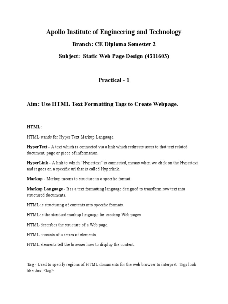 Apollo Institute of Engineering and Technology: Branch: CE Diploma Semester 2 Subject: Static ...